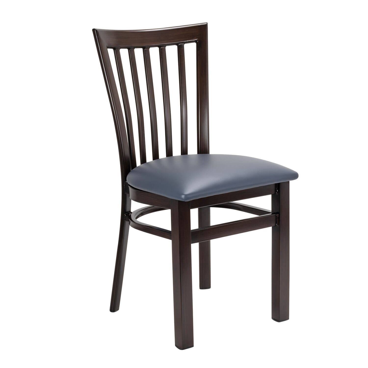 Walnut Steel Vertical-Back Restaurant Chair with Upholstered Seat