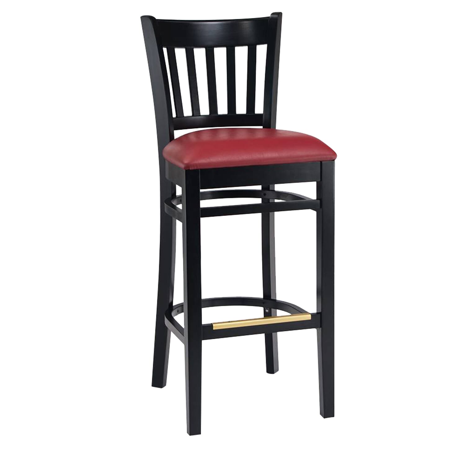 Black Wood Vertical-Back Commercial Bar Stool with Upholstered Seat