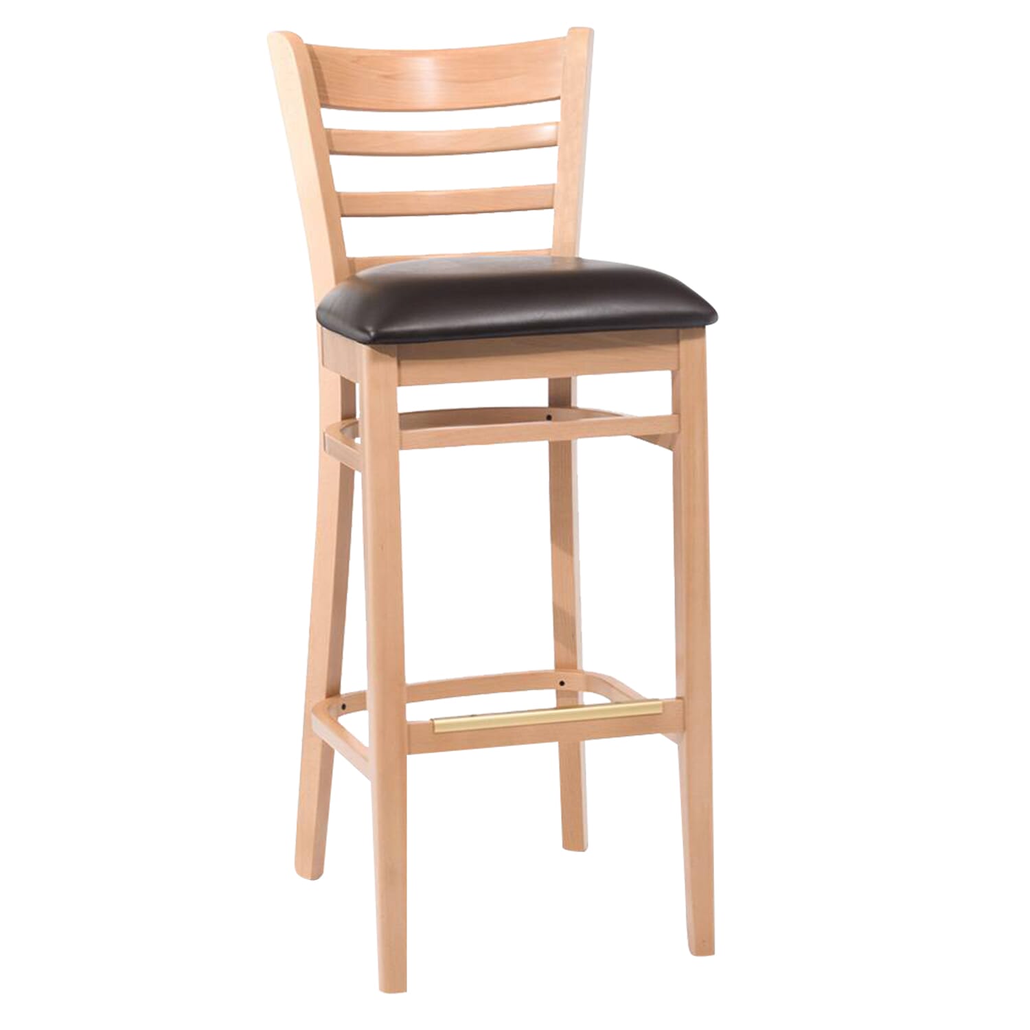 Natural Wood Ladderback Commercial Bar Stool with Upholstered Seat