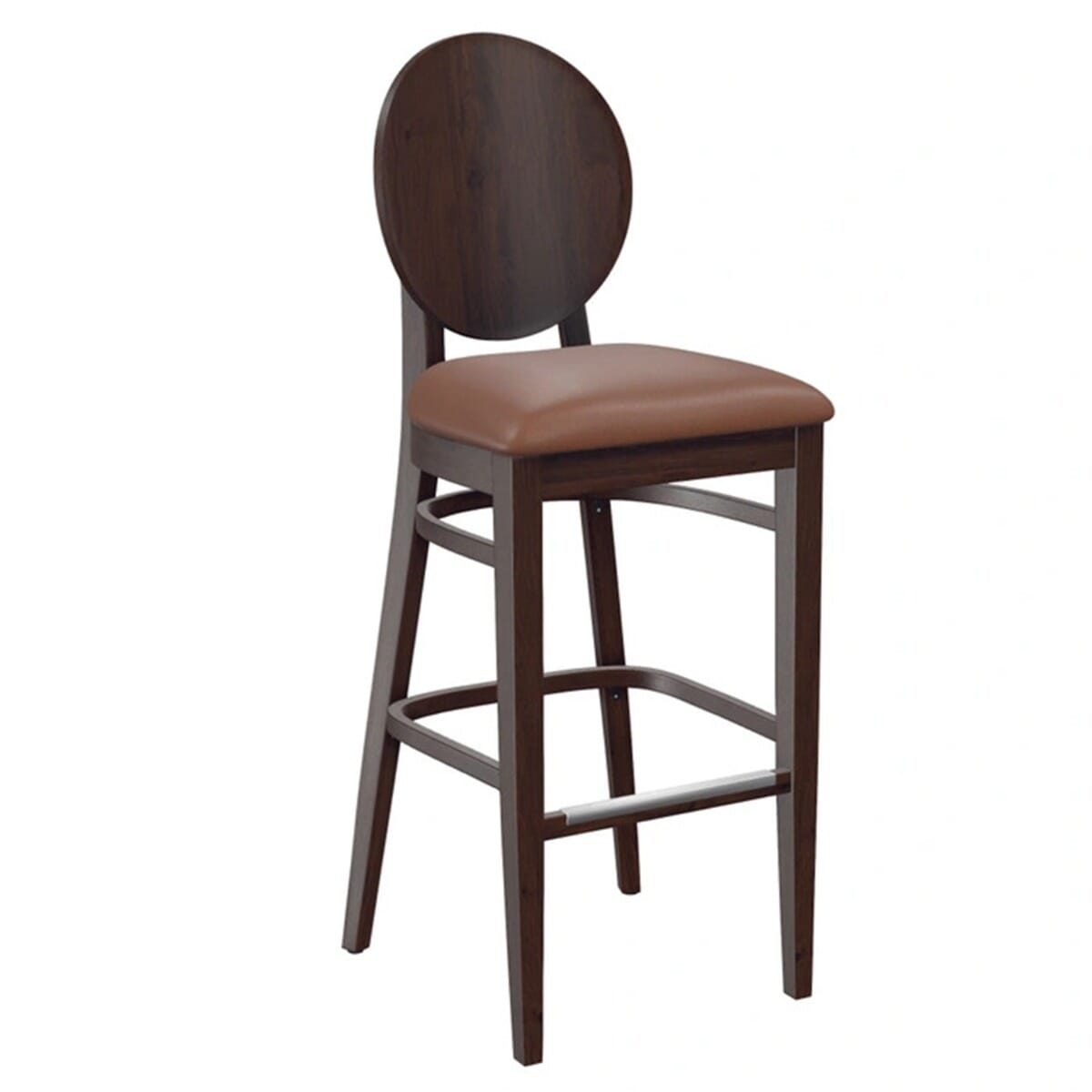 Walnut Wood Round Back Restaurant Bar Stool with Upholstered Seat