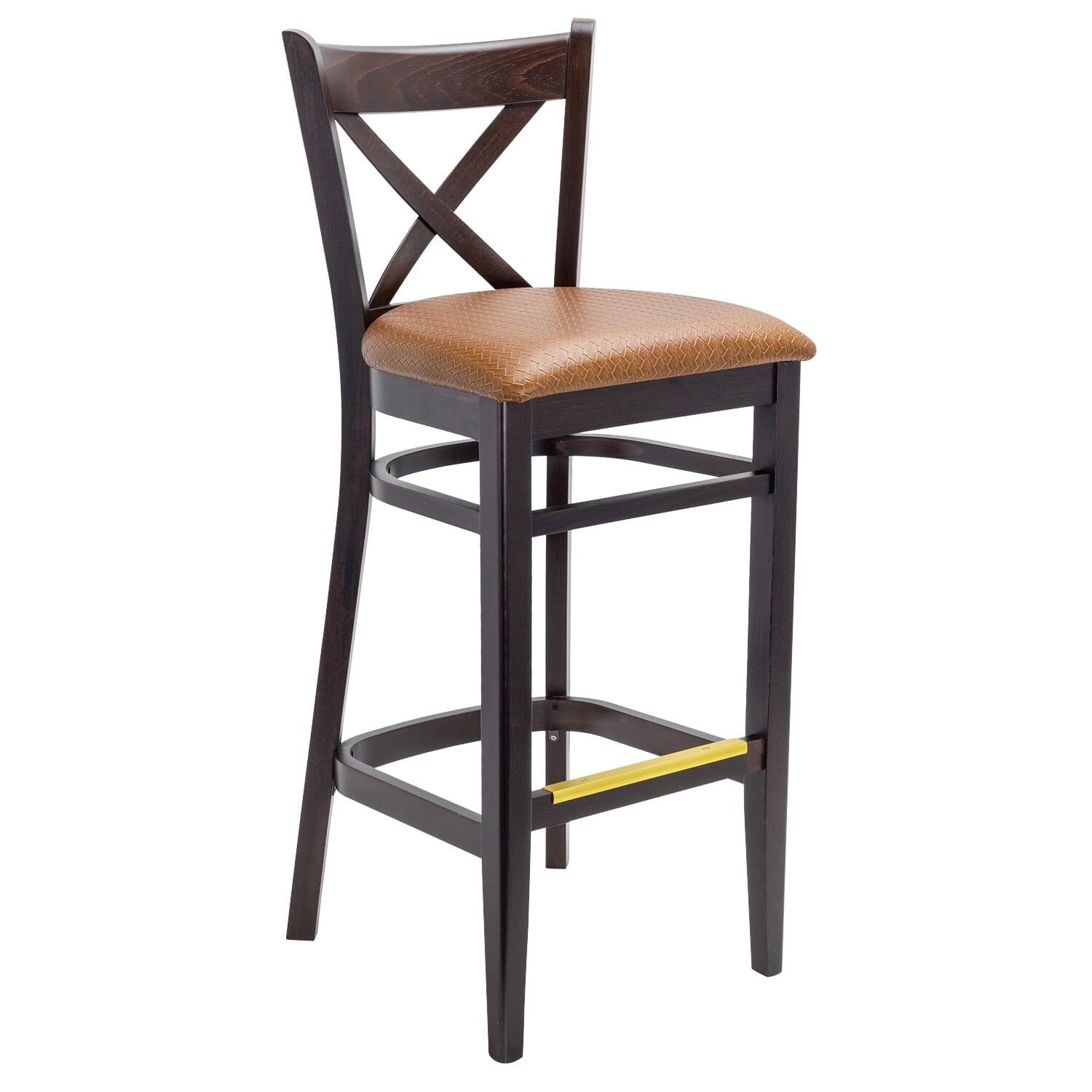 Espresso Wood Cross-back Commercial Bar Stool with Upholstered Seat